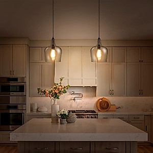 ELYCCUPA Glass Pendant Light Modern Black 1 Light Single Dome Pendant Lighting Fixtures for Kitchen Island Dining Room Hallway, Wide 10 Inch, E26, UL Listed