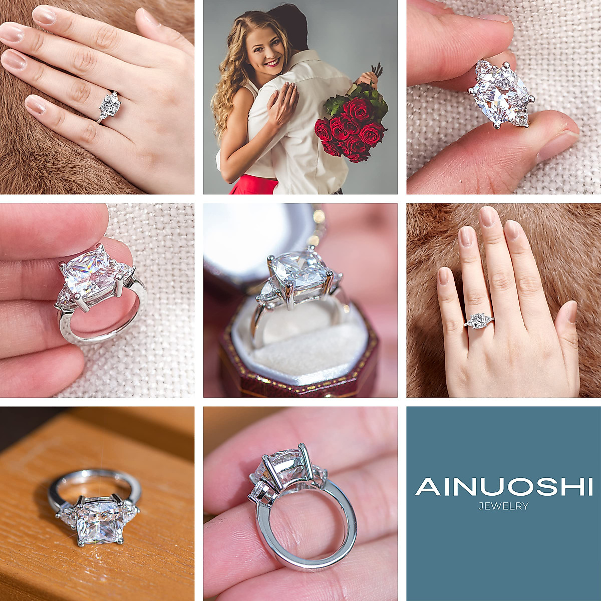 AINUOSHI Engagement Rings for Women 5.5ct Cushion Cut Cubic Zirconia CZ 925 Sterling Silver Wedding Rings Christmas Gifts for Women Anniversary Valentines Day Gifts for Her (7)