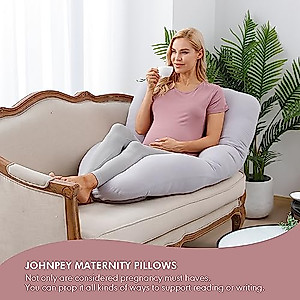 JOHNPEY Muslin Pregnancy Pillows for Sleeping, 100% Muslin Cotton Pregnancy Pillow for Pregnant Women to Sleep, Soft Full Body Maternity Pillows (Gray,55in)