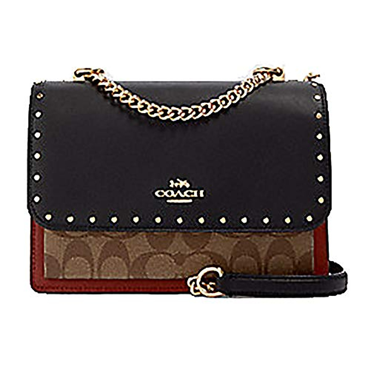 Coach Women's Klare Crossbody Shoulder Handbag in Signature Coated Canvas, Calf & Snake-Embossed Leather (Khaki/Black/Berry/Multi/Gold)