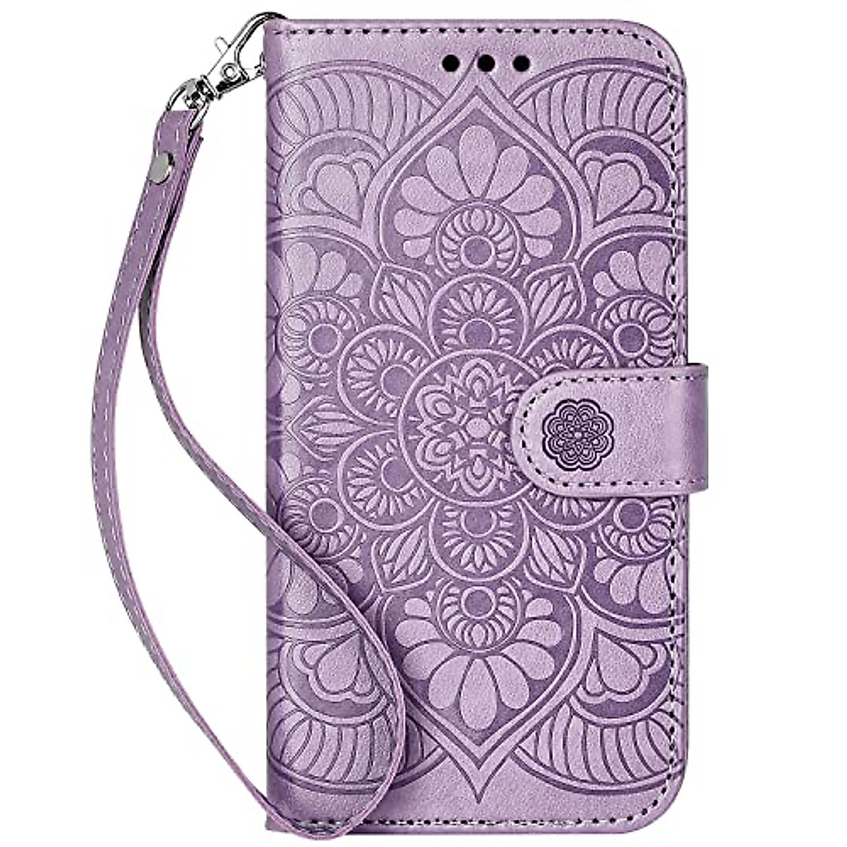 Ateeky iPhone XR Wallet Case, Mandala Flower Pattern,[Stand Feature] Protective PU Leather Flip Cover with Credit Card Slot[Side Cash Pocket][Magnetic Closure] (Purple)