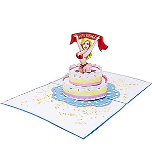 Dirty Pop Cards - Surprise Girl Popping Out Of Cake 3D Birthday Card, Funny Happy Birthday Cards for Men, Stripper Pop Up Card for Husband, Boyfriend, Him - 1 Card 5 x 7 inch, 1 Notepaper, 1 Envelope