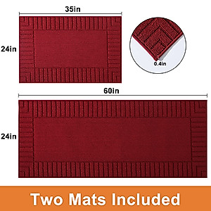 BEQHAUSE-Non-Slip-Kitchen-Mats-for-Floor [2PCS],Kitchen Mats,Machine Washable Burgundy Red Kitchen Rugs,Polypropylene Kitchen Floor Mat with TPR Backing 24x35inch/24x60inch