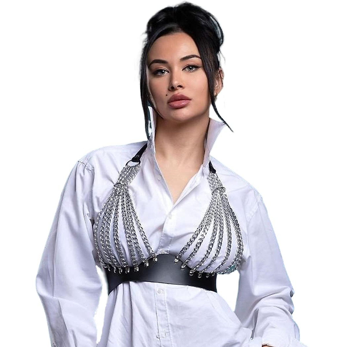 Bmirth Punk Leather Chain Tassel Body Chain Bikini Harness Chain Stylish Waist Chain Body Jewelry(Q)