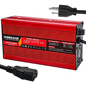 WAOUKS 84V 3A Charger 84V Li-ion Battery Charger with Cooling Fan Red Aluminum Case Used for 20S 72V 74V Lithium Battery Pack,84V Smart Charger DC Output 3pin C13 Ping Connector