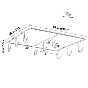 CUKE2BEET Coffee Cup Hooks Under Cabinet, Stainless Steel 9 Hooks Hanging Mug Rack Mug Holder Under Shelf for Kitchen