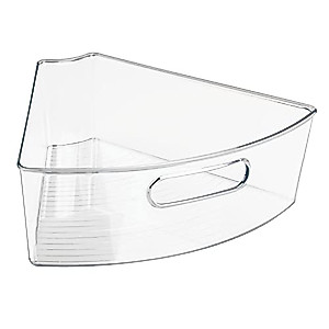 mDesign Kitchen Cabinet Plastic Lazy Susan Storage Organizer Bins with Front Handle - Large Pie-Shaped 1/6 Wedge - Ligne Collection - Clear