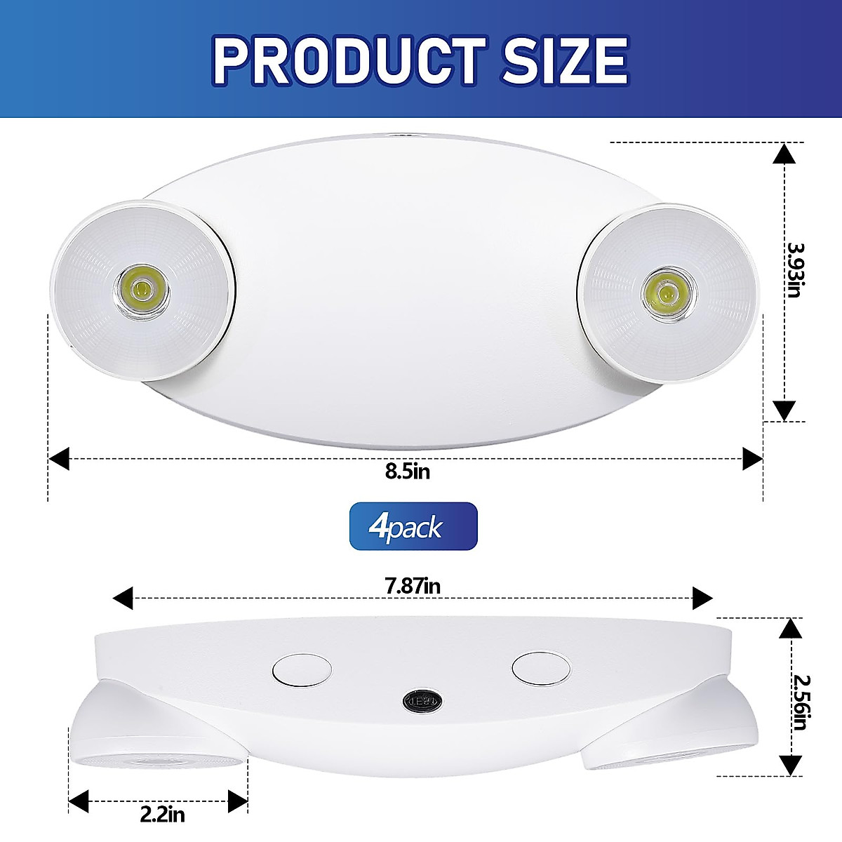 Baquler 4 Pcs LED Emergency Light with Battery Backup 2 Adjustable Head AC 120/277V LED Emergency Lighting UL Certification Emergency Exit Light Commercial Emergency Light Fixture for Business Home