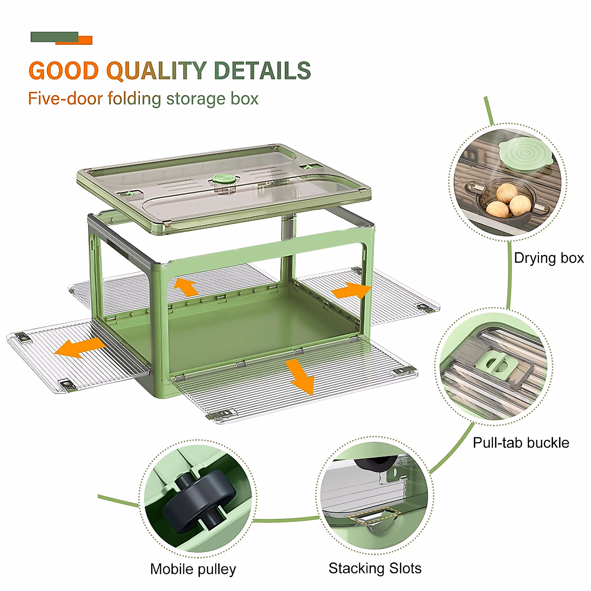 ACPOP Closet Organizers and Storage, 15Gal Collapsible Storage Bins with Lids, Stackable Storage Box, Plastic Foldable Container Trunk Car Organizer for Home, Ofiice, Camping(GREEN, 1Pcs)