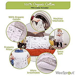WeeSprout Mini Toddler Pillow for Kids Sleeping - Organic Cotton Shell & Pillowcase with Soft & Supportive Polyfiber Filling – Good for Travel, Machine Washable, 18 x 13 x 3, Safari