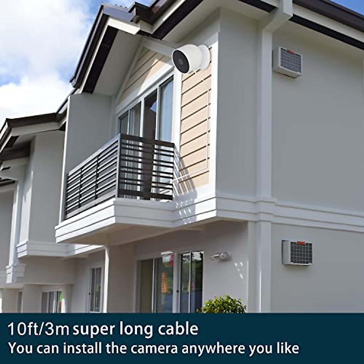 iTODOS 2 Pack 10ft/3m Power Cable and Adapter Compatible with Google Nest Camera (Battery), Weatherproof Outdoor, Flat Charging Cable for Nest Camera(Battery) - White