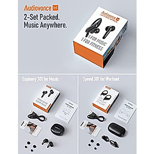 Audiovance 2 Sets Earbuds SPEU 301, True Wireless Headphones Bluetooth 5.2 Earphones, Euphony 301 for Immersive Music, Speed 301 for Workout, Premium Sound, Clear Calls, Waterproof.