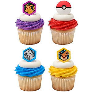DecoPac Pokémon I Choose You Rings, Cupcake Decorations With Pikachu, Eevee, Mew, and Poké Ball, Multicolored Food Safe Cake Toppers – 24 Pack