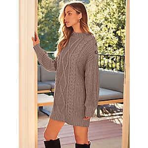 LILLUSORY Women's Crewneck Oversized Sweater Dress 2024 Fall Fashion Cable Knit Long Sleeve Dresses Chunky Pullover Tops Nutmeg XL