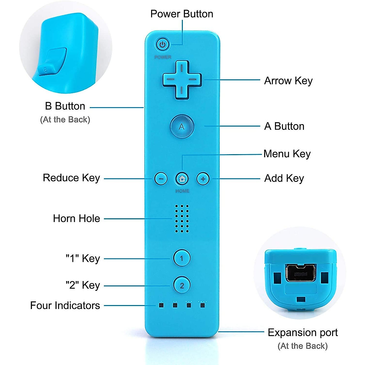 Poulep Gesture Controller and Nunchuck Joystick with Silicone Case for Wii Wii U Console (black + light blue)