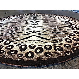 Americana Tiger & Leopard Zebra Animal Skin Round Area Rug Print Design 130 (4 feet X 4 feet Round)