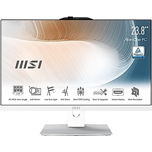 MSI Modern AM242TP AIO Desktop, 23.8" FHD Touchscreen, Intel Core i7-1165G7, 16GB Memory (Dual-CHL), 512GB SSD, WiFi 6, BT 5.1, FHD Webcam, White, Windows 11 Home (11M-873US)