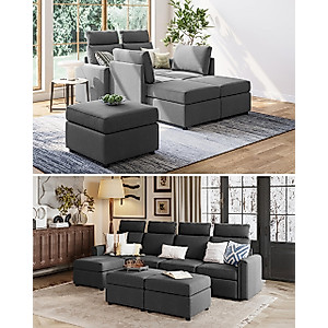 LINSY HOME Modular Sectional Sofa, Upgraded High Back Sectional Couch with 4 Headrests, U Shaped Sofa Bed with Storage, Sofa Covers Removable, 7 Seat Couch with Ottoman for Living Room, Dark Grey