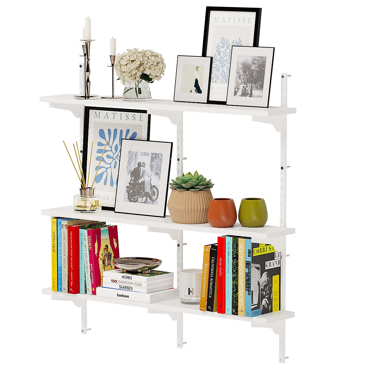 Wallniture Turin 36 inch x 6 in Floating Shelves for Wall Storage, Adjustable Shelf Brackets, Wall Book Shelf for Living Room, Adjustable Closet Shelves, Shelving Units and Storage, White, Wood
