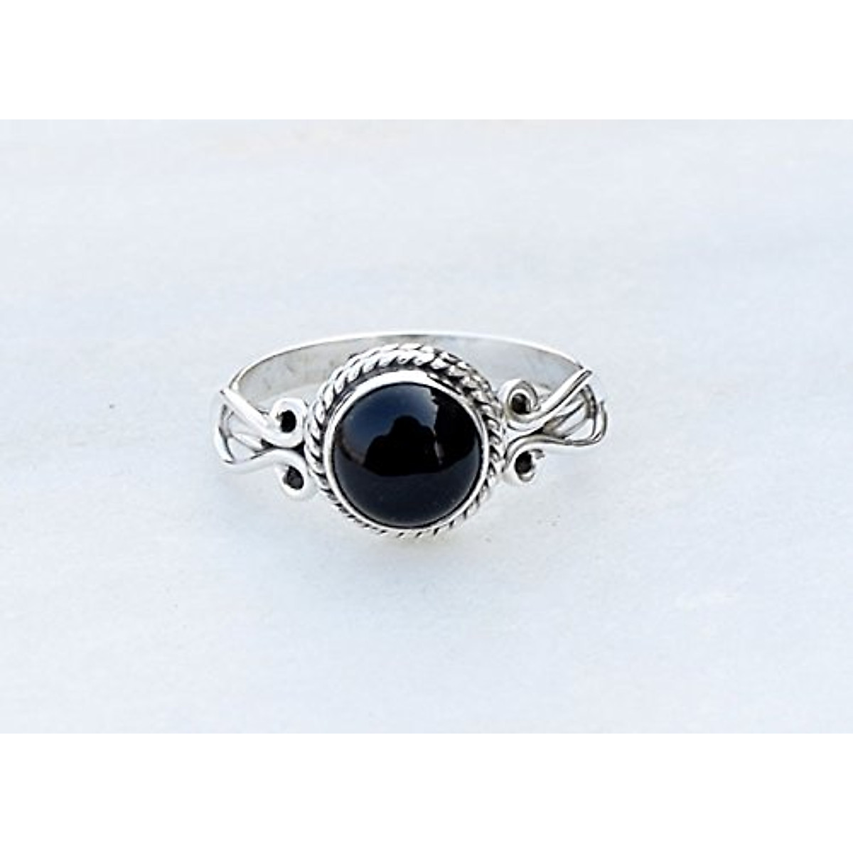 Black Onyx Stone Ring, Handmade 925 Sterling Silver Rings for Women Girls, Natural Gemstone Ring US size 10 Solitaire Ring, Round Stone Ring, Minimalist Birthstone Gift Jewelry for her