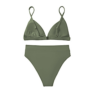 SUUKSESS Women High Waisted High Cut Bikini Sets Sexy Triangle Two Piece Swimsuits Push Up Bathing Suits (Army Green, M)