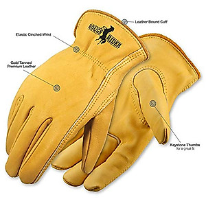 Galeton Rough Rider Premium Leather Driver Gloves With Elastic Back Gold, Large (25001PR-L)