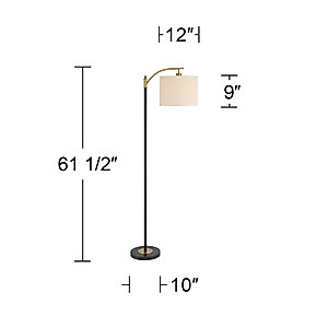 360 Lighting Rayna Mid Century Modern Downbridge Floor Lamp 61 1/2" Tall Black Warm Gold Metal Off-White Linen Drum Shade for Living Room Reading Bedroom Bedside Office Family House Home