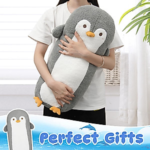 Leokawin Long Penguin Plush Body Pillow, Cute Cartoon Penguin Stuffed Animals Doll, Soft Long Penguin Plush Toys, Kawaii Stuffed Penguin Plushie Throw Pillow Gift for Kids Boys Girls