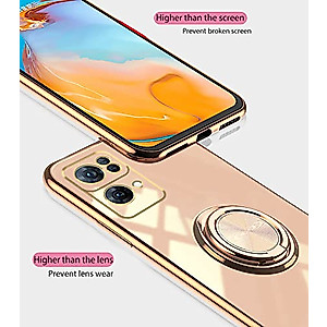 Wousunly Compatible with Oppo Reno 7 Pro 5G Case Ring Holder Magnet Green, Oppo Reno 7 Pro 5G Phone Case Silicone Shockproof Plate Luxury Slim Cover (Pink)