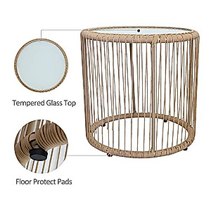 LifeSky Wicker Table Chairs Set - 3 Piece Outdoor Chairs Set - Patio Table Sets with Glass Top Table for Courtyard Garden Brown