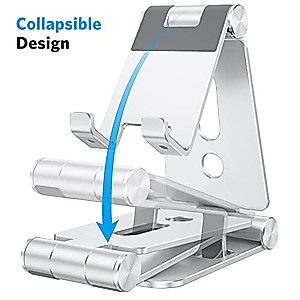 OMOTON Foldable Cell Phone Stand, C4 Portable Aluminum Phone Holder, Adjustable Phone Dock Cradle Compatible with iPhone 14/13/12/11 Pro Max, Samsung Galaxy, Small Tablets and Other Phones, Silver