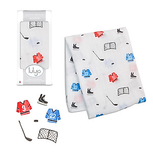 lulujo Baby Cotton Muslin Swaddle Blanket, 47 x 47, Hockey