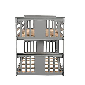 Tidyard Twin Over Twin Bunk Bed with Ladder, Gray for Bedroom Dorm Guest Room Home Furniture