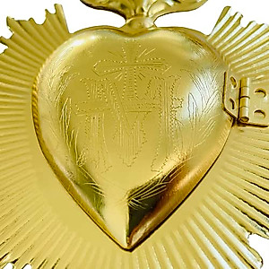 ESNOY Sacred Heart, Gold Metal Milagro Heart Wall Ornament, Mexican Home Eclectic Decor, Heart Box Catholic Gift for First Holy Communion Confirmation Housewarming Christmas
