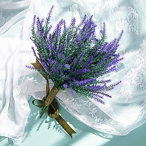 AUEAR, Artificial Lavender Flowers Plants Fake Shrubs Greenery Bushes Faux Plastic Purple Flower for Bouquet Home Wedding Garden Kitchen Indoor Outdoor Decor (12 Pack)