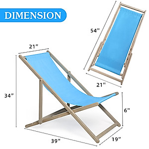 HarmoGZen Beach Sling Patio Chair Set of 2,Wooden Folding Outdoor Chairs for Outside 3 Level Height Adjustable, Portable Reclining Beach Chair