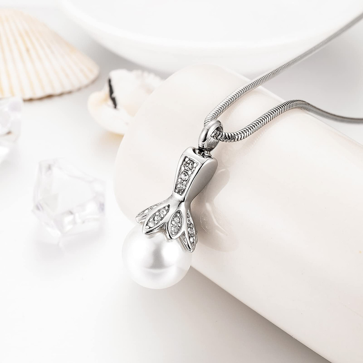 Pearl Urn Necklace for Ashes Memorial Cremation Necklaces Stainless Steel Ashes Necklaces for Men Women