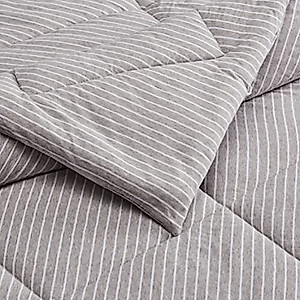 Amazon Basics Cotton Blend Jersey Knit Comforter Set, Full/Queen, Gray Stripe