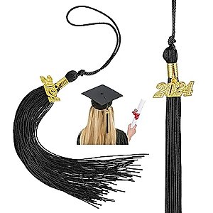 Grevosea 2 Pieces Graduation Tassel 2024 Graduation Tassel Graduation Party Decorations Graduation Cap Tassel with The 2024 Year Gold Charms for 2024 Graduation Ceremonies (Black)