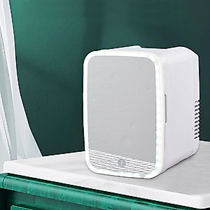 Syrisora Mini Skincare Fridge Organizer 4L with Mirror LED Light Removable Partition Board for Cosmetics Beverage Car 100‑240V (EU Plug)