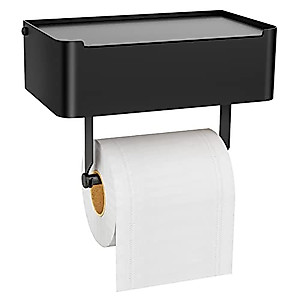JUYSON Toilet Paper Holder with Shelf, Flushable Wipes Dispenser Fits for Bathroom Wipe Storage, Keep Your Wipes Hidden Out of Sight - SUS304 Stainless Steel Wall Mount Organizer (Matte Black)