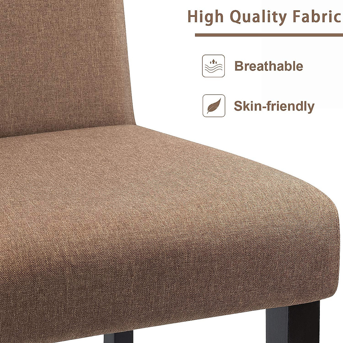 Furniwell Dining Chairs Upholstered Parson Urban Style Kitchen Living Room Side Padded Chair with Solid Wood Legs Set of 4 (Fabric, Brown)