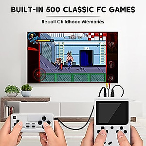 Retro Handheld Game Console with 500 Classic FC Games, Portable Retro Video Game Console, 3-inch LCD Screen and Add-on Controller, Handheld Game Console Supports Connection to TV and Two Playe (White)
