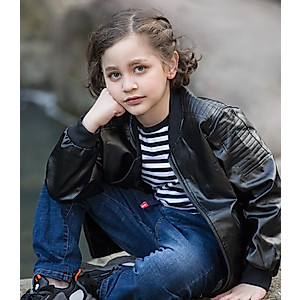 TLAENSON Boys Leather Jackets For Toddler Kids Faux Motorcycle PU Leather Coats 50s 80s Bomber Tops Black Size 100/3-4T