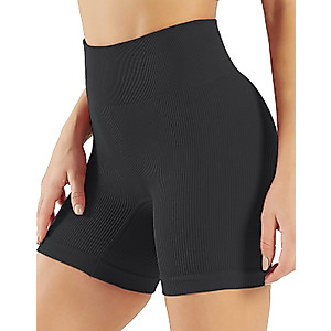 Women’s Workout Running Shorts High Waist Tummy Control Athletic Gym Yoga Lounge Shorts (N08S-HeiBaiLan)