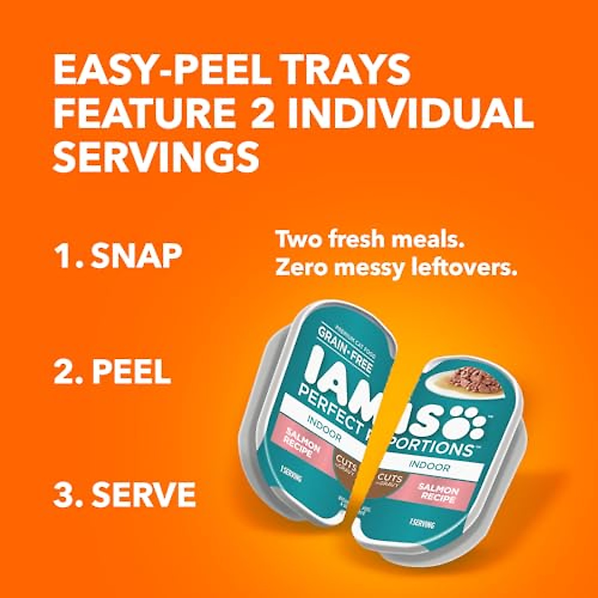 Iams Perfect Portions Indoor Adult Grain Free Wet Cat Food Pate Variety Pack, Salmon and Tuna Recipes, 2.6 oz. Easy Peel Twin-Pack Trays (12 Count, 24 Servings)