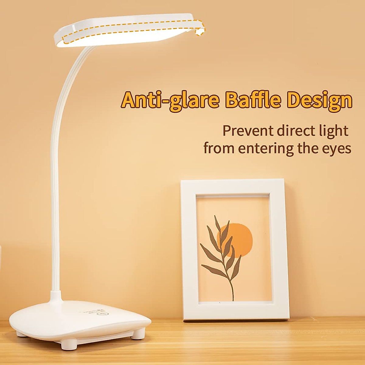 MAYTHANK Cordless Desk Table Lamp Reading Light 40 Led Rechargeable Big Battery 3000m, Touch 3 Modes,2 Ways Power,Dimmable,Gooseneck,Small Portable Wireless Bedroom Bedside Lamp