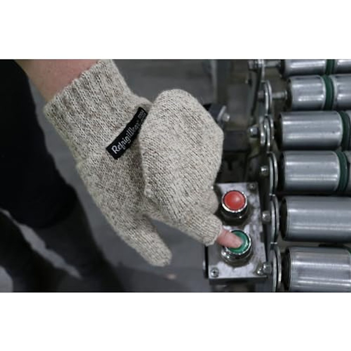 RefrigiWear Thinsulate Insulated Ragg Wool Convertible Mitten Fingerless Gloves with Suede Palm (Brown, X-Large)