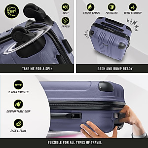 Kenneth Cole REACTION Out of Bounds Lightweight Hardshell 4-Wheel Spinner Luggage, Smokey Purple, 24-Inch Checked