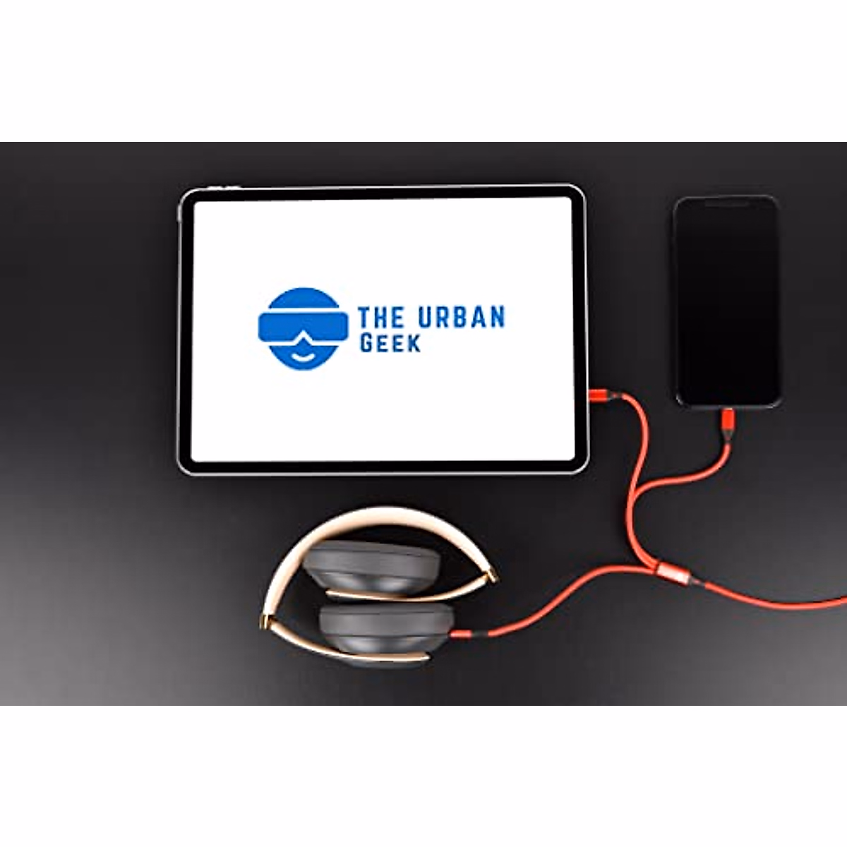 TheUrbanGeek 3-in-1 Nylon Braided Fast USB Charging/Data Cable, 3.28 ft, Compatible with Apple iPhone 14/Pro/13 Through iPhone 6, Android, Tablet, 3 Ports and 5 Colors (Black)